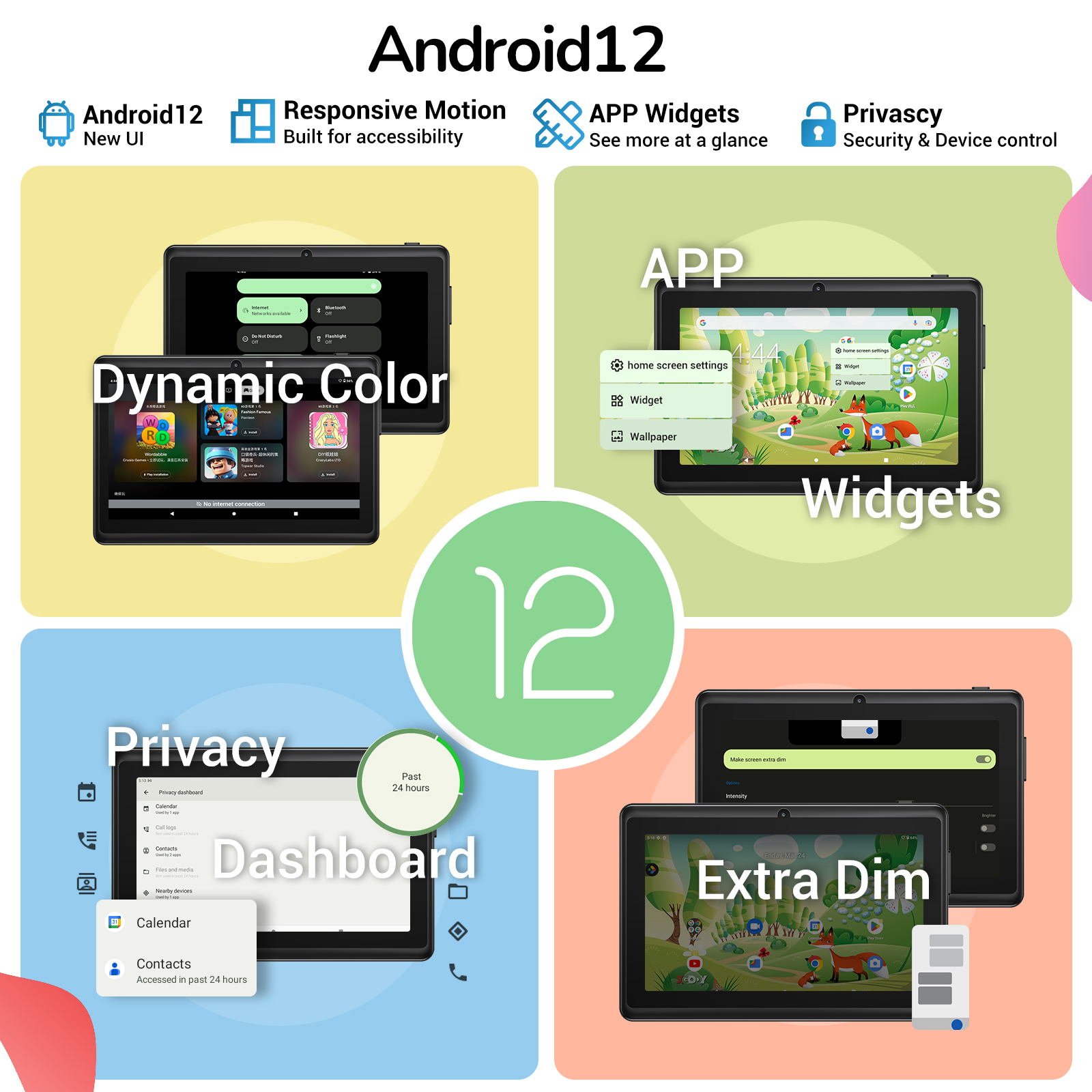 XGODY 7 inch Android 12 HD Kids Tablet Display - iWawa APP Pre ...