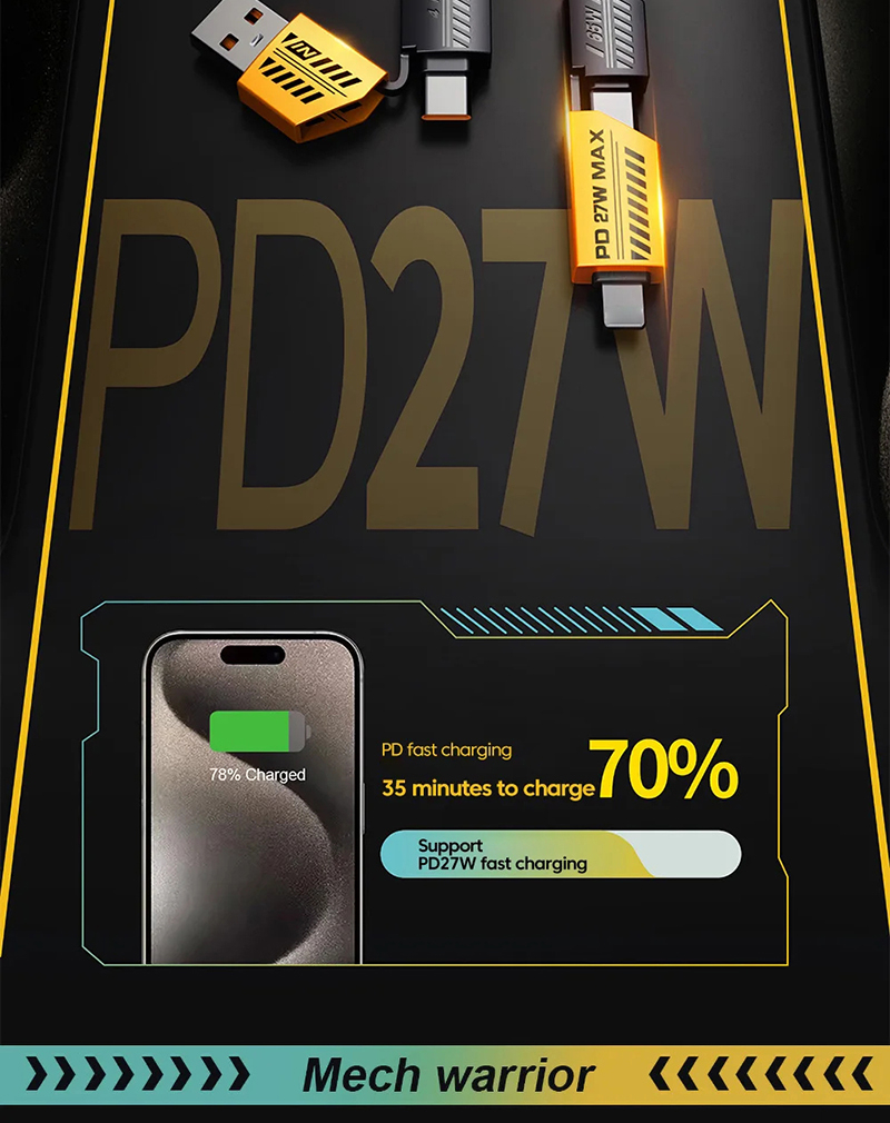 Free Gift 65W 4 In 1 Mecha Fast Charging Cable USB Type C Charging Data ...