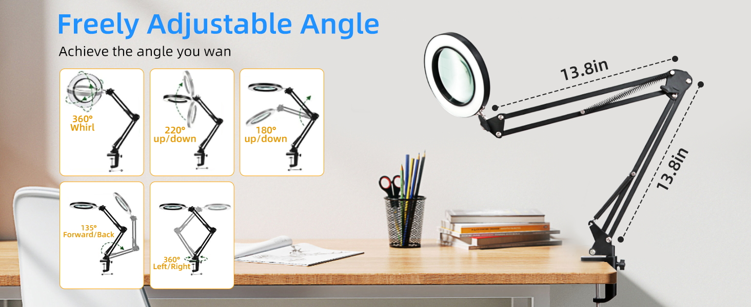 CANMEIJIA 10X Magnifying Glass Table Lamp LED Dimmable Desk Light Tri ...