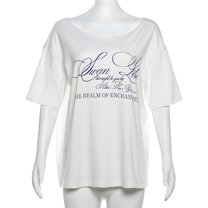 Weird Puss Casual Relax T-shirt Asymmetry Letter Versatile Street ...