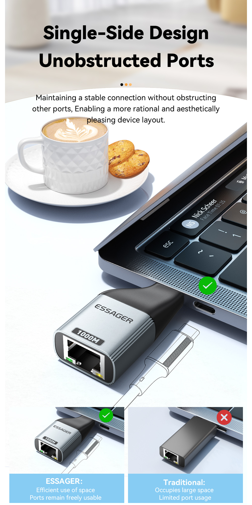 Essager Ethernet Adapter Type-C to 100M/1000M Network Adapter for ...