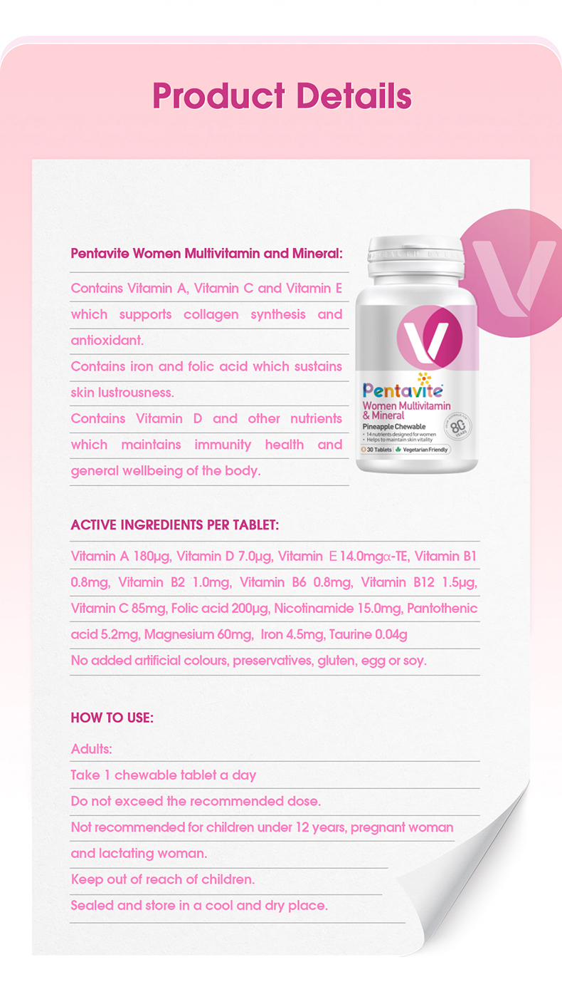Pentavite Women Multivitamin & Mineral Pineapple Chewable 30 Tablets ...