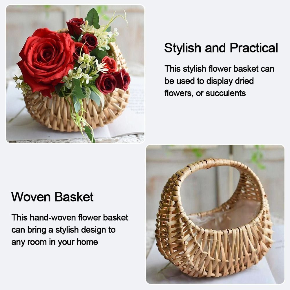 BORRAONE Flower Girl Baskets, Woven Basket Willow Rattan Flower ...