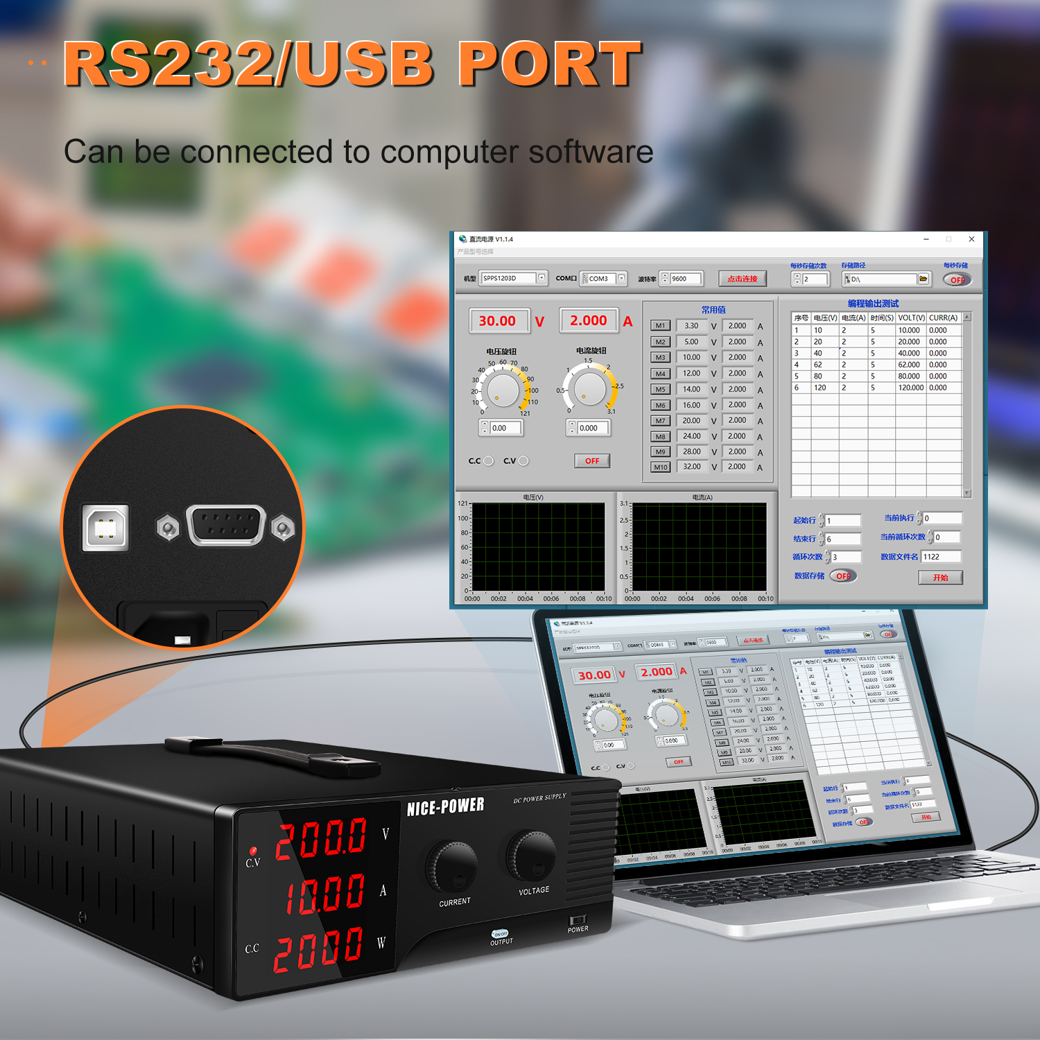 RS232 Port Digital Laboratory DC Power Supply adjustable 100V 20A,100V ...