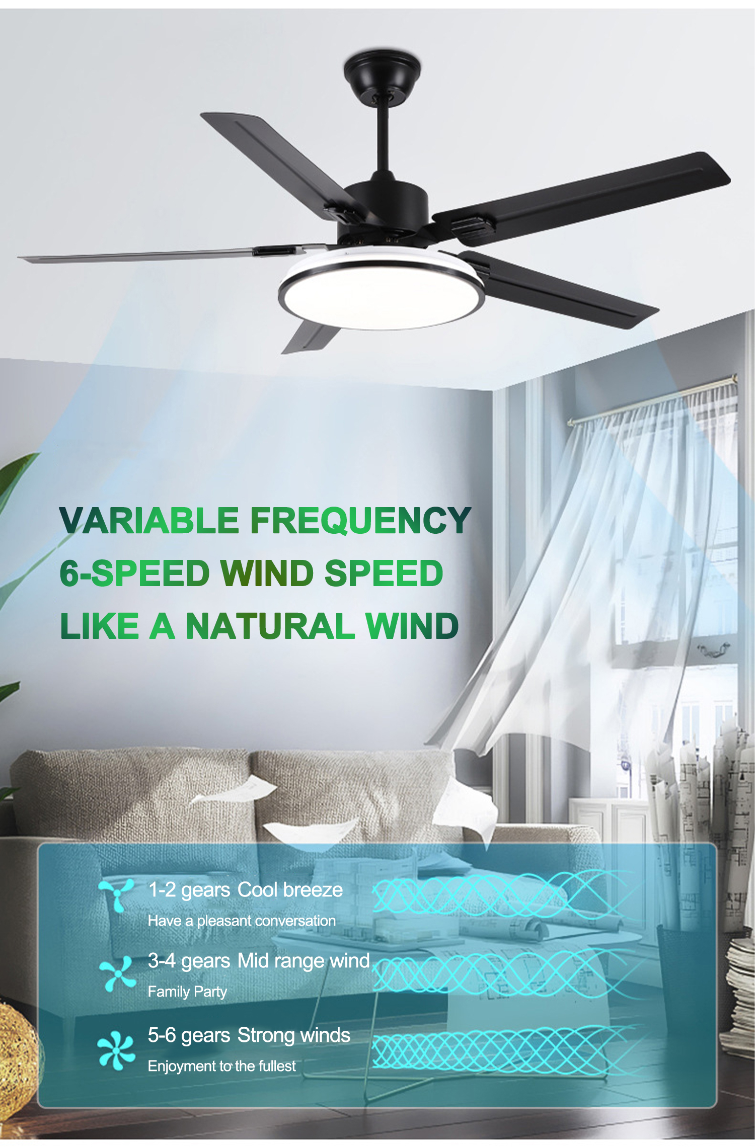 Nordic Ceiling Fan With Light 42/52 Inch 5 Blades Tri Color DC Motor ...