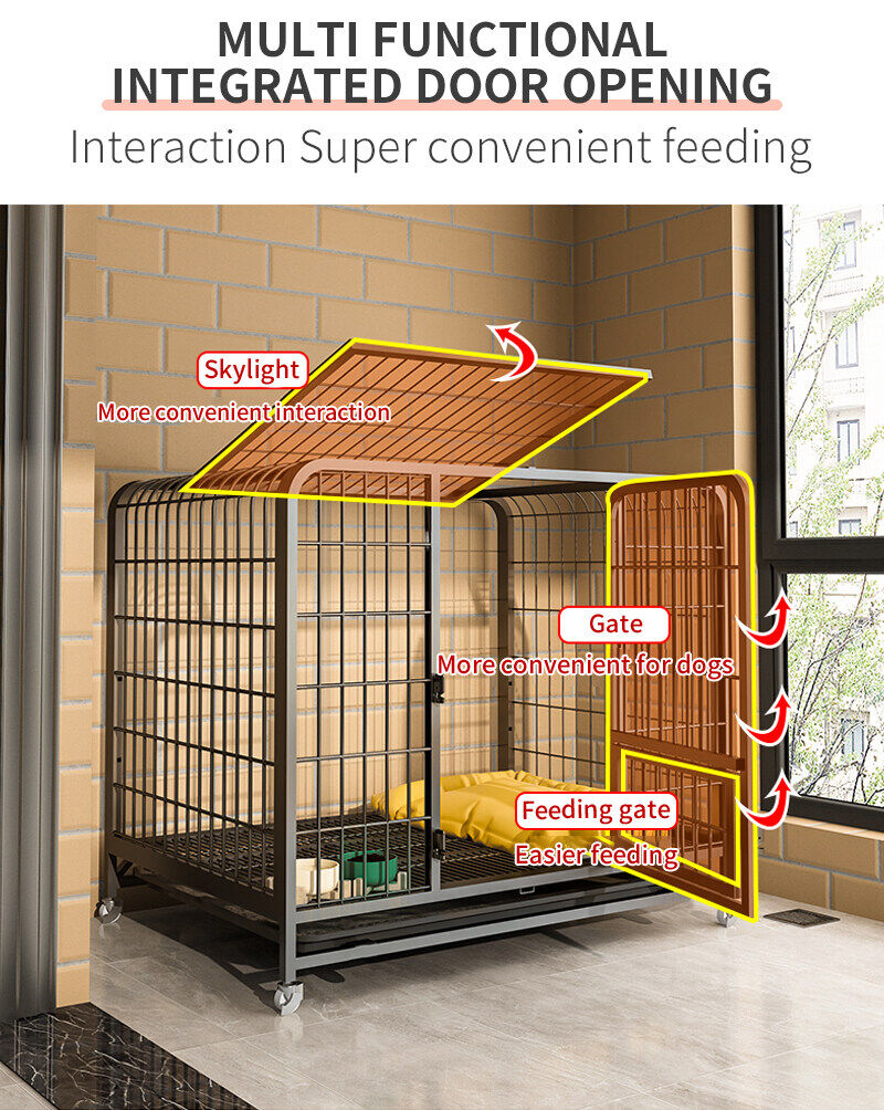 Big Dog Cage Bold Metal Indoor Pet Cage Large Free Space with 4 Wheels ...
