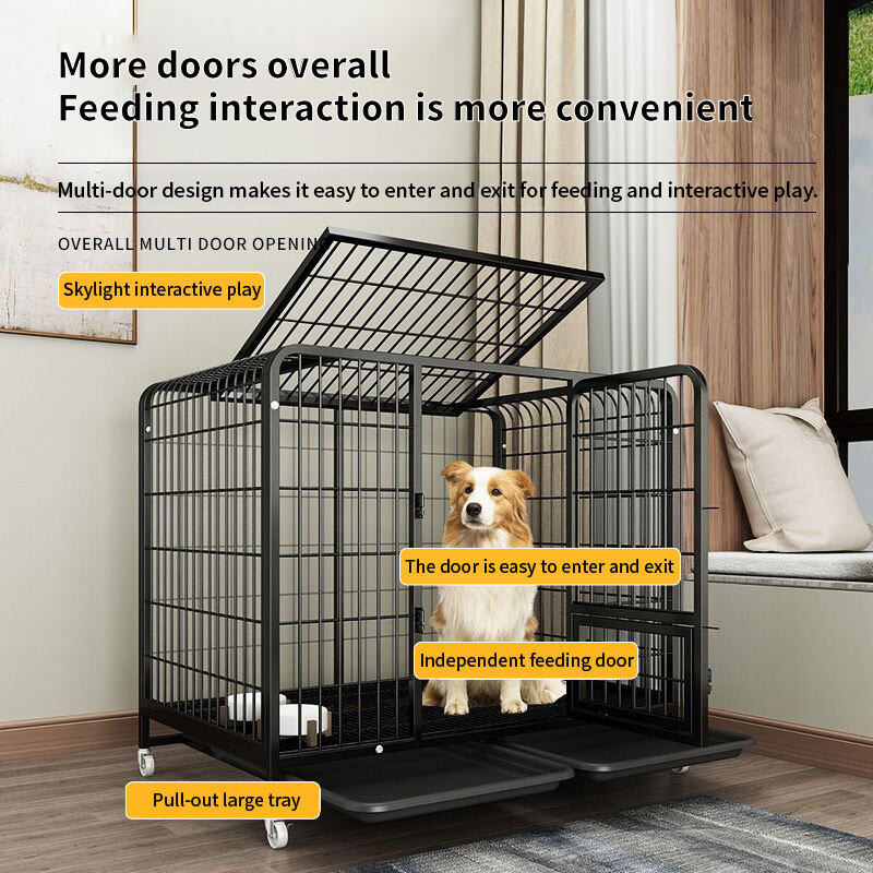 Big Dog Cage Bold Metal Indoor Pet Cage Large Free Space with 4 Wheels ...