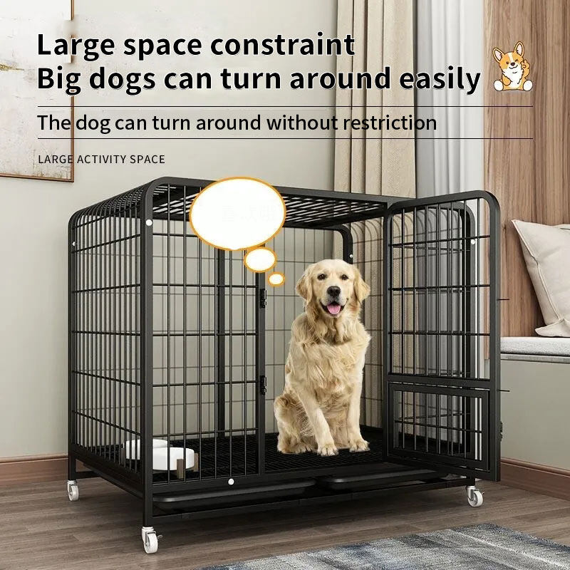 Big Dog Cage Bold Metal Indoor Pet Cage Large Free Space with 4 Wheels ...