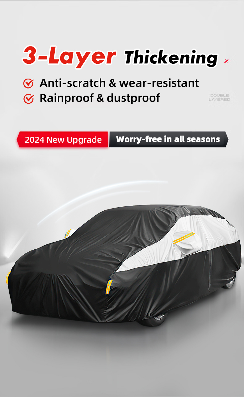 🔥Thicken 3 Layer🔥Car Cover Outdoor Protection Waterproof Black Water ...