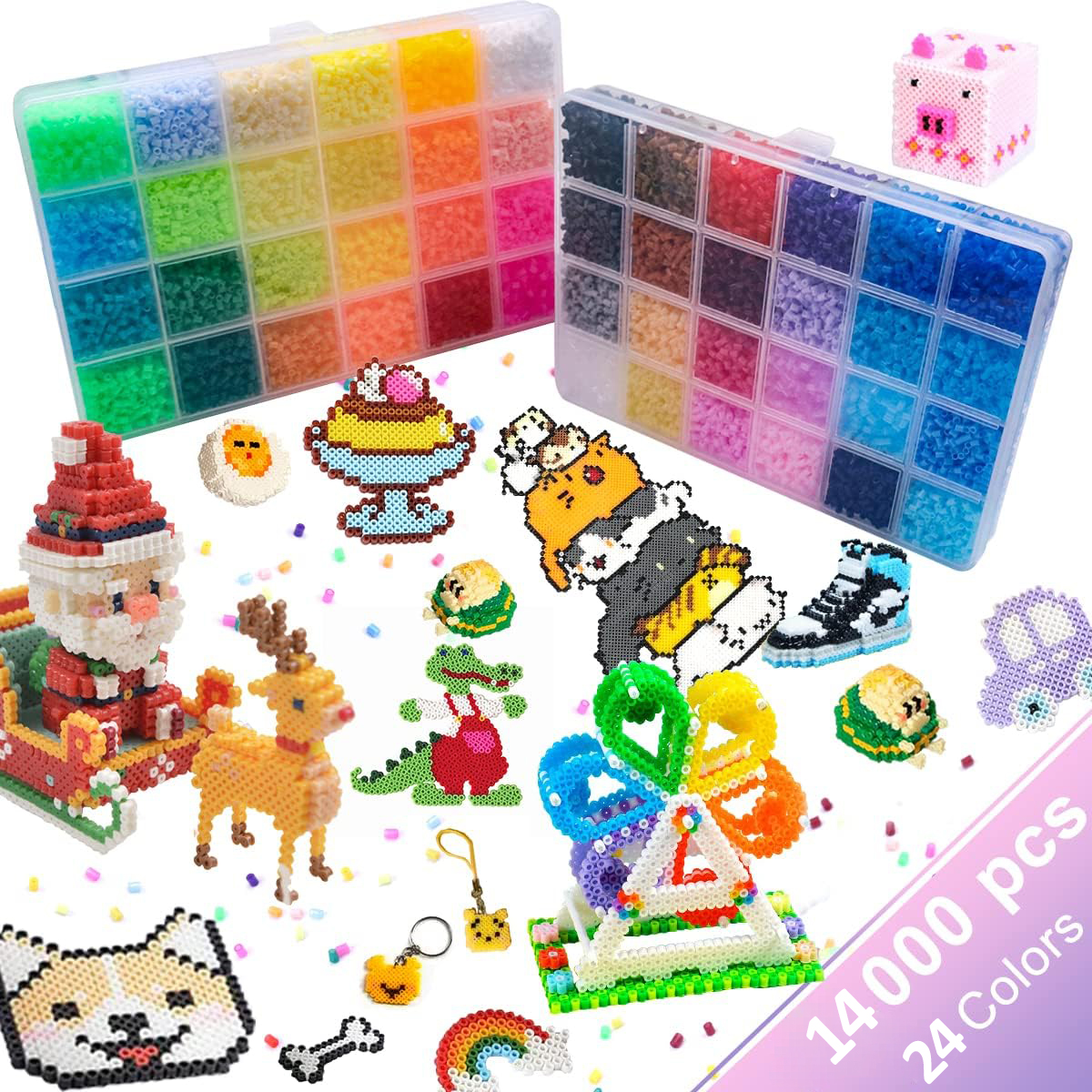 2.6mm Fuse Beads Kit 14000 Pcs 24 Colors Mini Fuse Beading Kit Tiny DIY ...