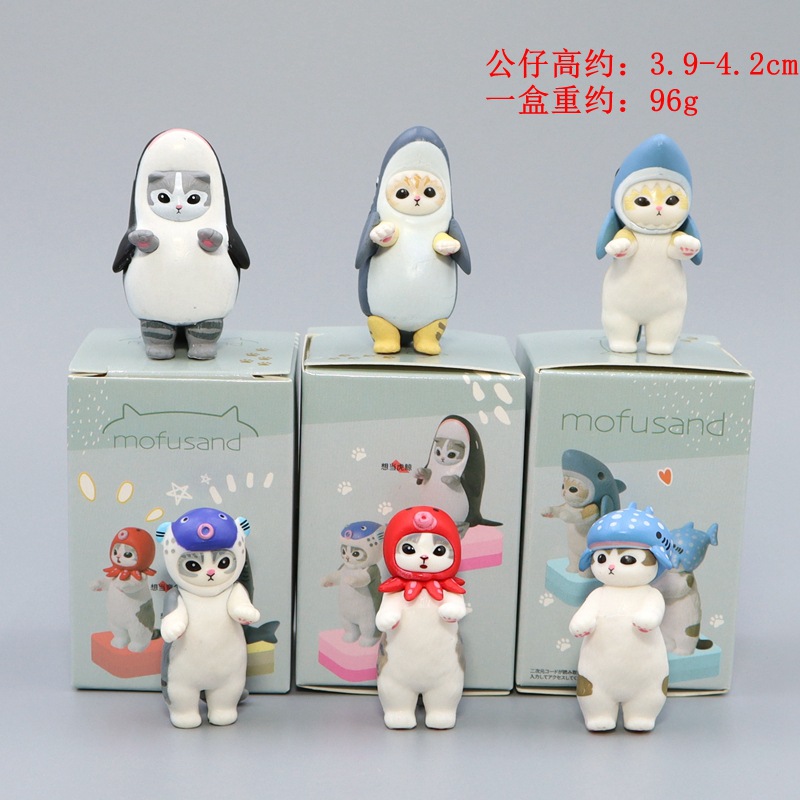 6Pcs/Set With Box Cartoon Anime Mofusand Shark Cat Whale Frog Rabbit ...