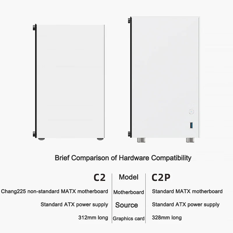 ZZAW C2P/C2 All Aluminum MATX Case Side Tempered Glass ATX Power Supply ...