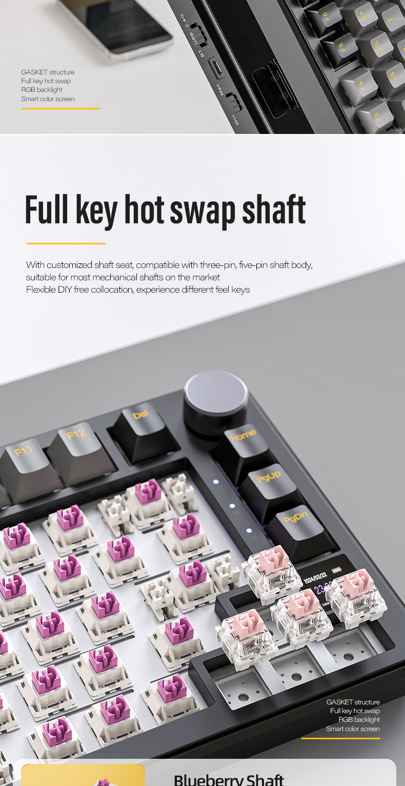 Attack Shark X85/X85PRO 3 Mode 2.4G/USB/Bluetooth Wireless Keyboard ...