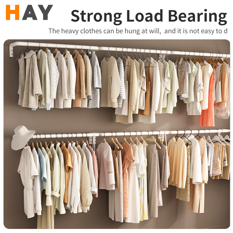 Clothes Bar 120/100/80/60cm Clothes Rack Wall Mounted Clothes Bar Besi ...