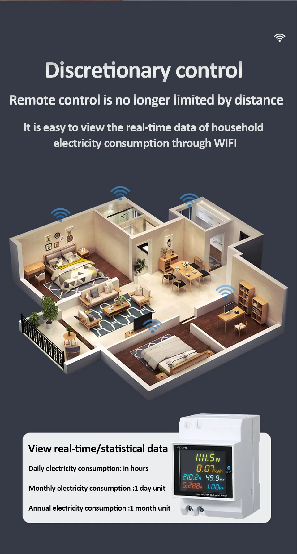 6 IN 1 AC Monitor KWH Electric Energy Frequency Meter 110V 220V 380V ...