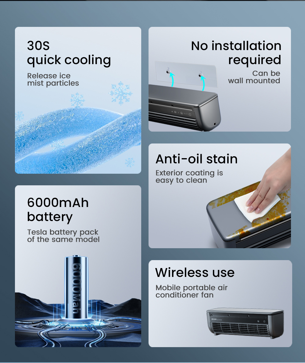 Edon E868 Wall-Mounted Air Cooling Fan 20W Power Rechargeable Portable ...