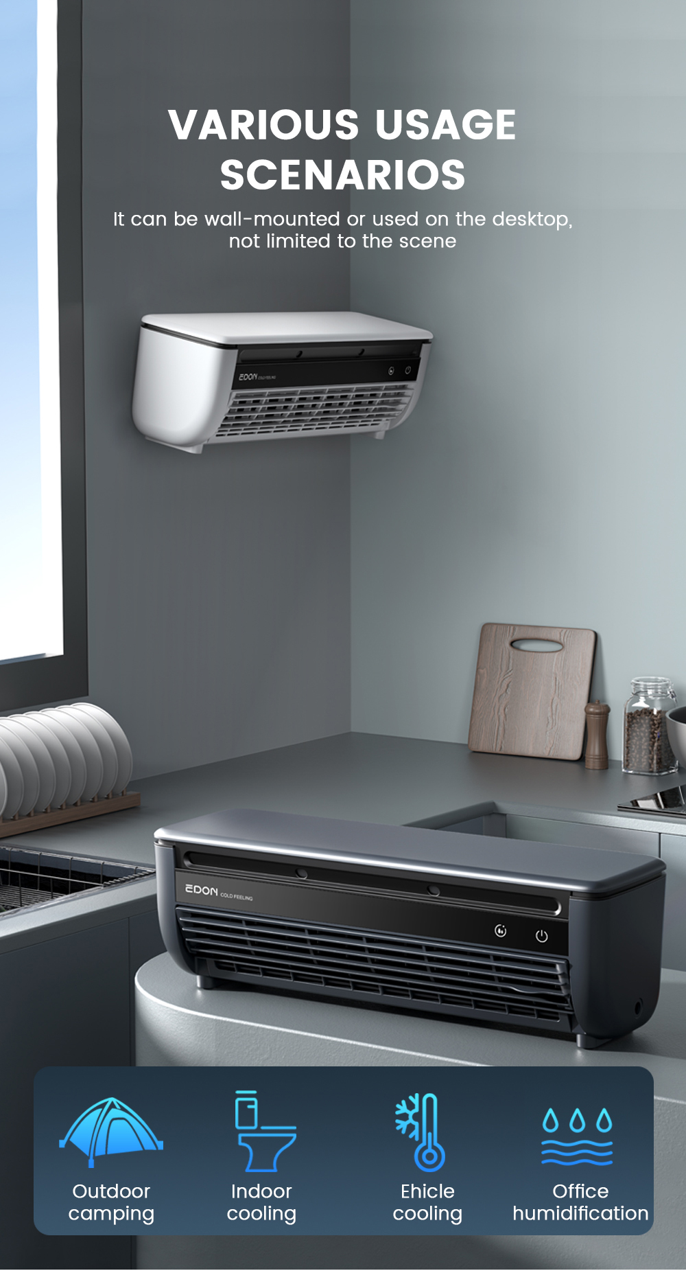 Edon E868 Wall-Mounted Air Cooling Fan 20W Power Rechargeable Portable ...