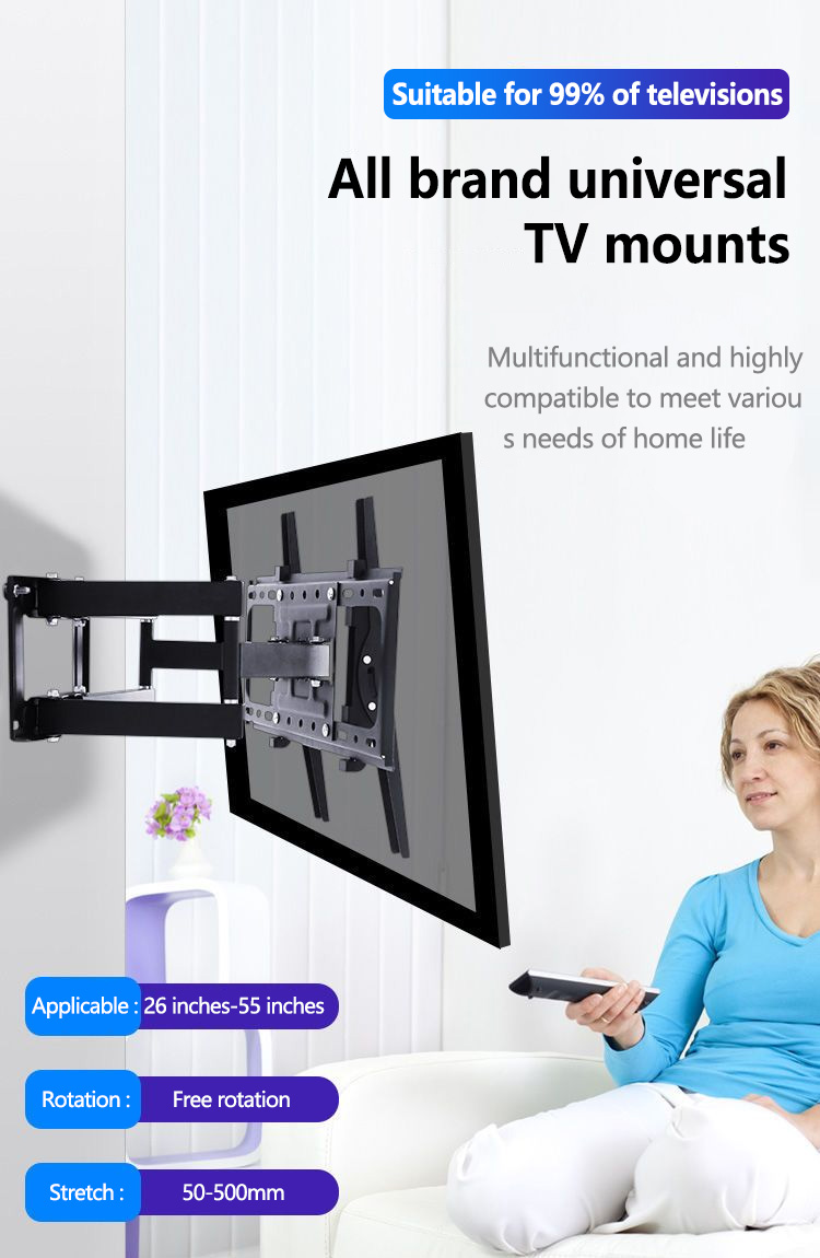 Heavy Duty 26"~80" Full Motion Dual Arm Swivel Tilt TV Wall Mount Bracket Adjustable Heavy Duty ...