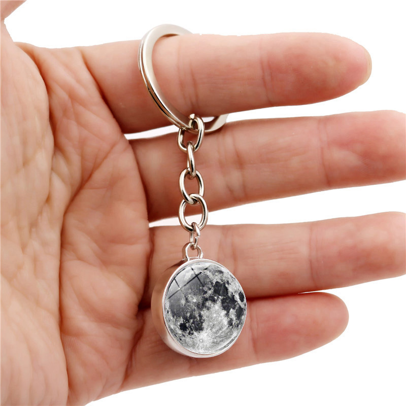 Solar System Galaxy Nebula Double-Sided Glass Ball Keychain Moon Earth ...