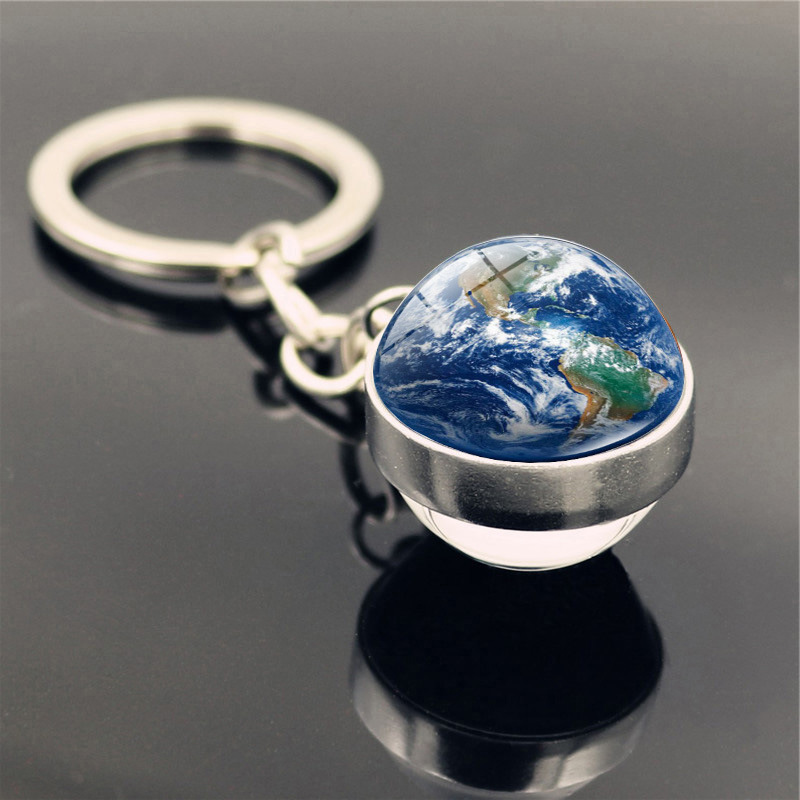 Solar System Galaxy Nebula Double-Sided Glass Ball Keychain Moon Earth ...