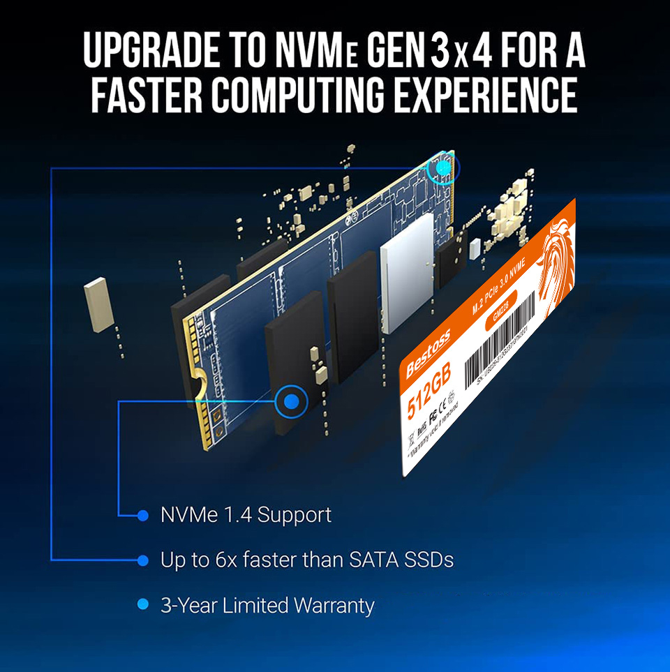 Bestoss M.2 NVMe PCIe 3.0 SSD 128GB 256GB 512GB SSD Hard Disk Drive For ...