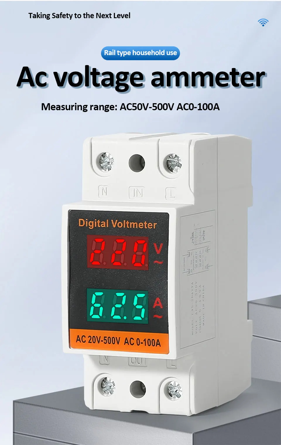 Voltage Current Monitor Single Phase Electric Energy Meter AC50-500V 0 ...