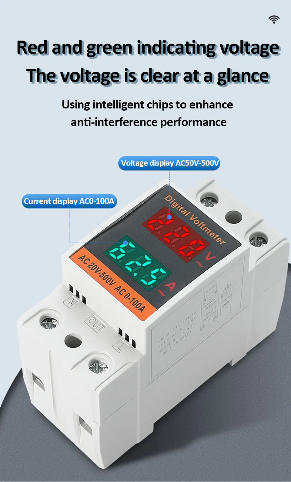 Voltage Current Monitor Single Phase Electric Energy Meter AC50-500V 0 ...