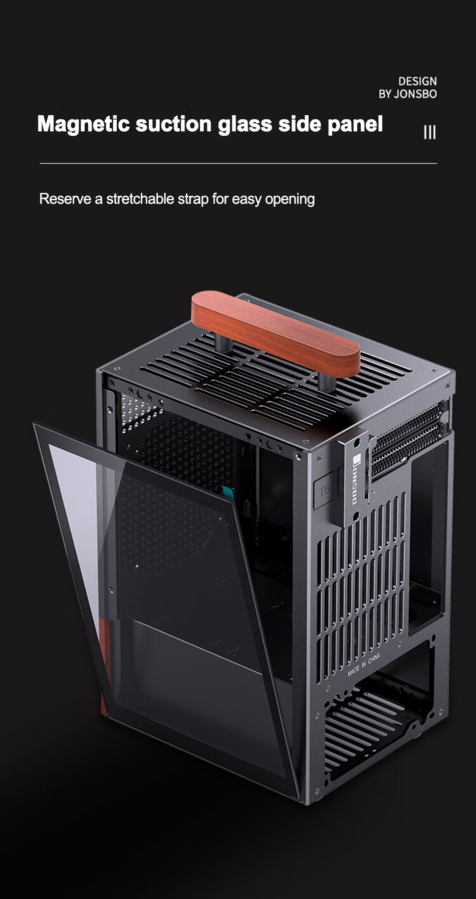 JONSBO T6 ITX Handle Case 3mm Aluminum Alloy Shell Type-C Interface Solid Wood Desktop Mini ...