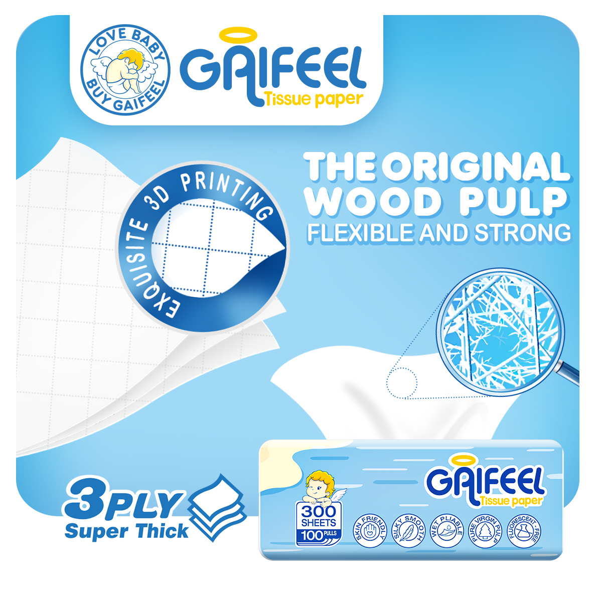 GAIFEEL Tissue Soft Facial Tisue Bundle High Quality Baby paper 8packs ...