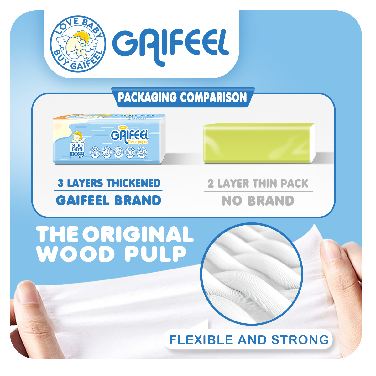 GAIFEEL Tissue Soft Facial Tisue Bundle High Quality Baby paper 8packs ...