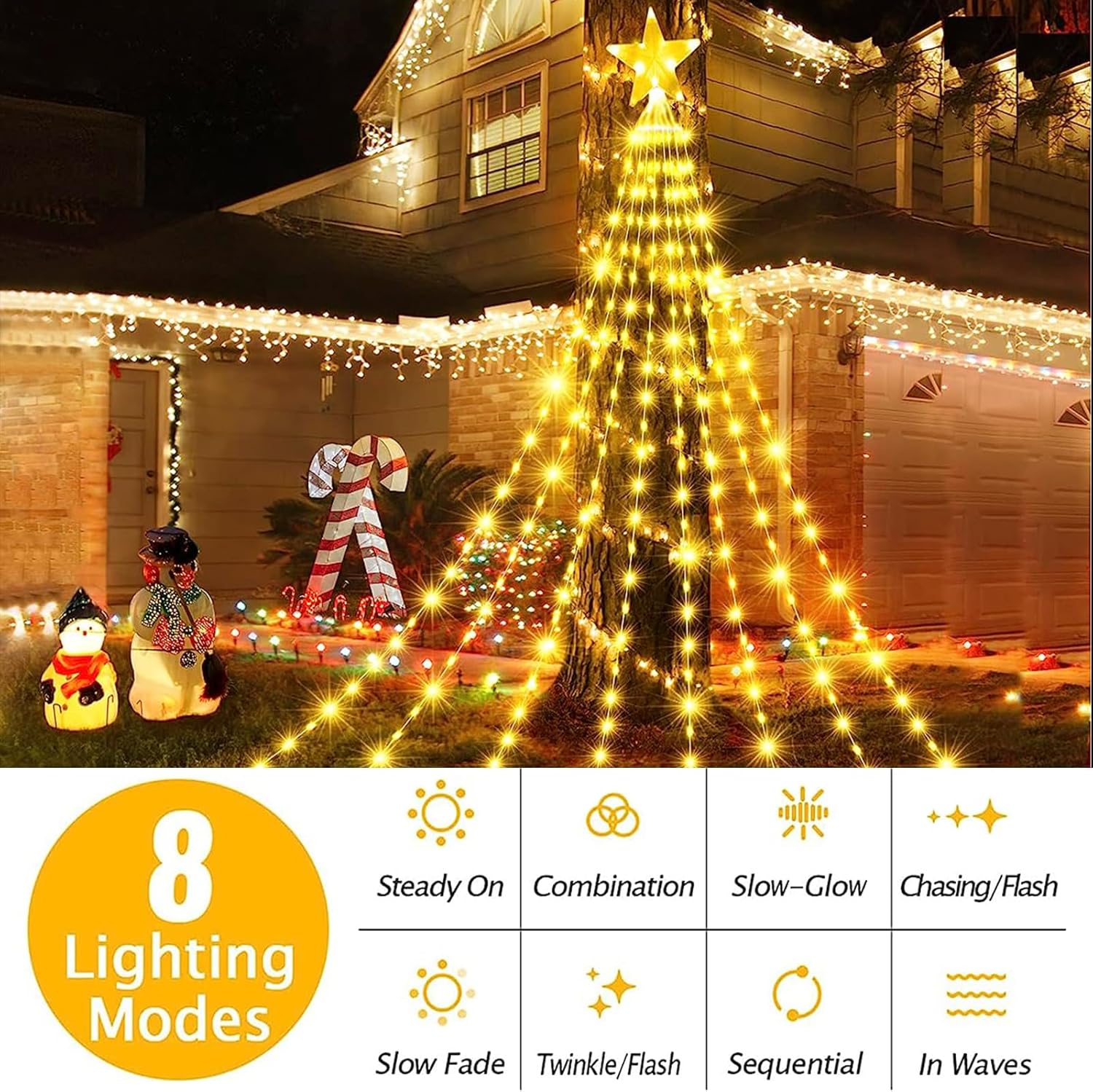 Waterfall Tree Light, Christmas Tree Light With Top Star, USB ...