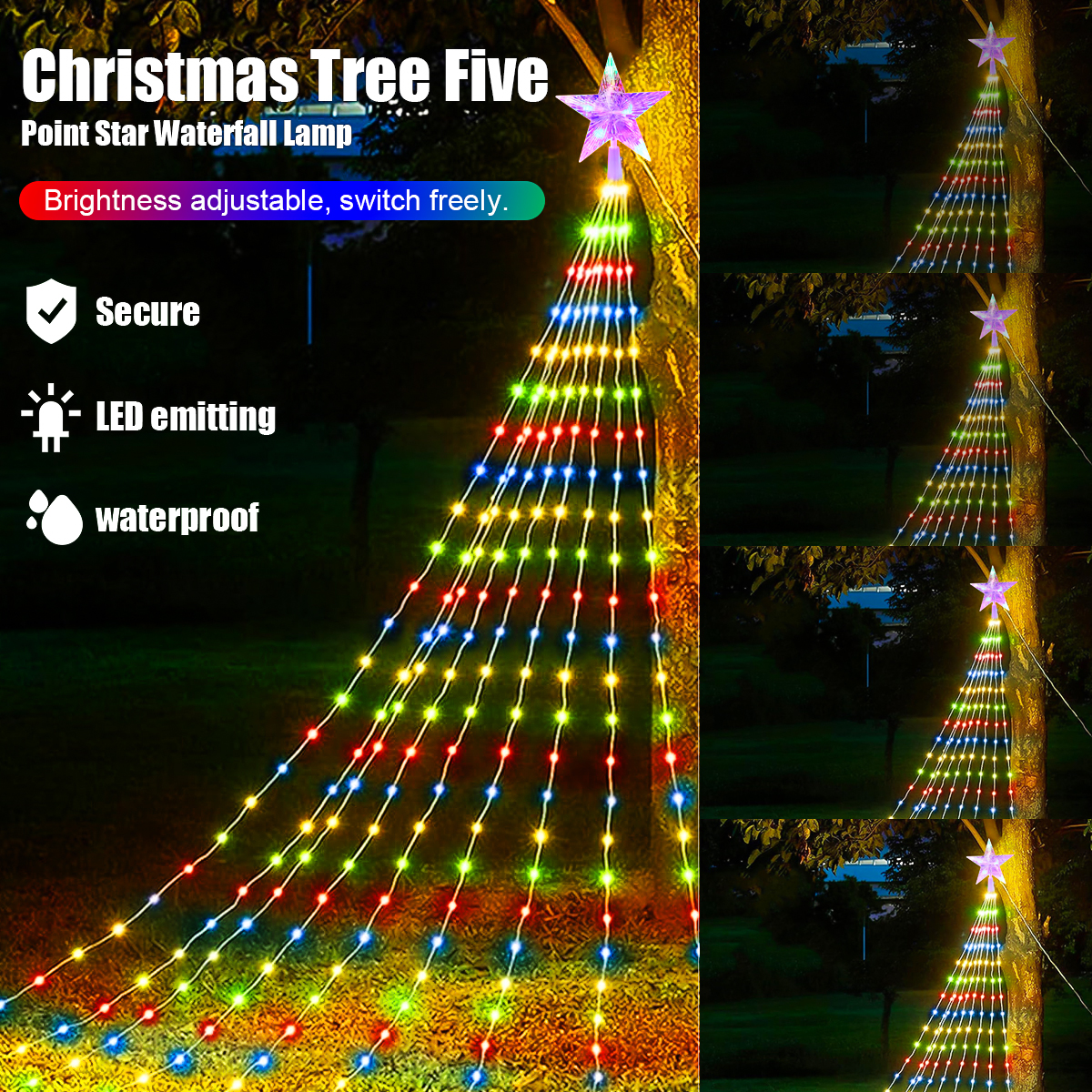Waterfall Tree Light, Christmas Tree Light With Top Star, USB ...