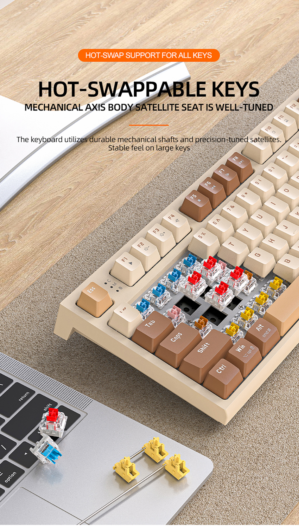 ZIYOULANG M88 Wireless 2.4G BT5.0 2-Mode Mechanical Keyboard E-Sports Game PBT Keycaps USB+ TYPE ...