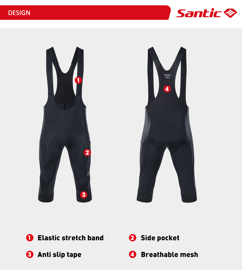 Santic Anti-Slip 4D Padding Breathable 3/4 Cycling Bib Shorts ...