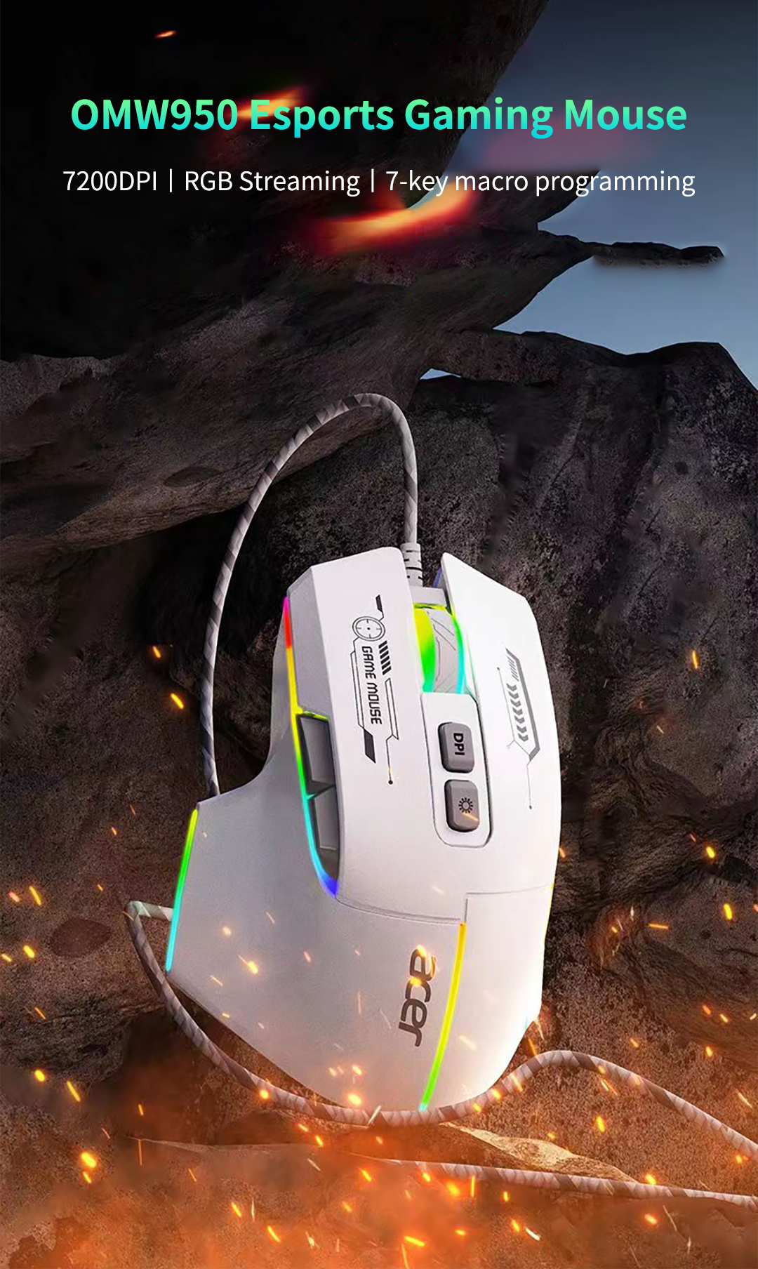 Acer OMW950 Wired Gaming Mouse With RGB Light Effect, 6 Speeds DPI ...
