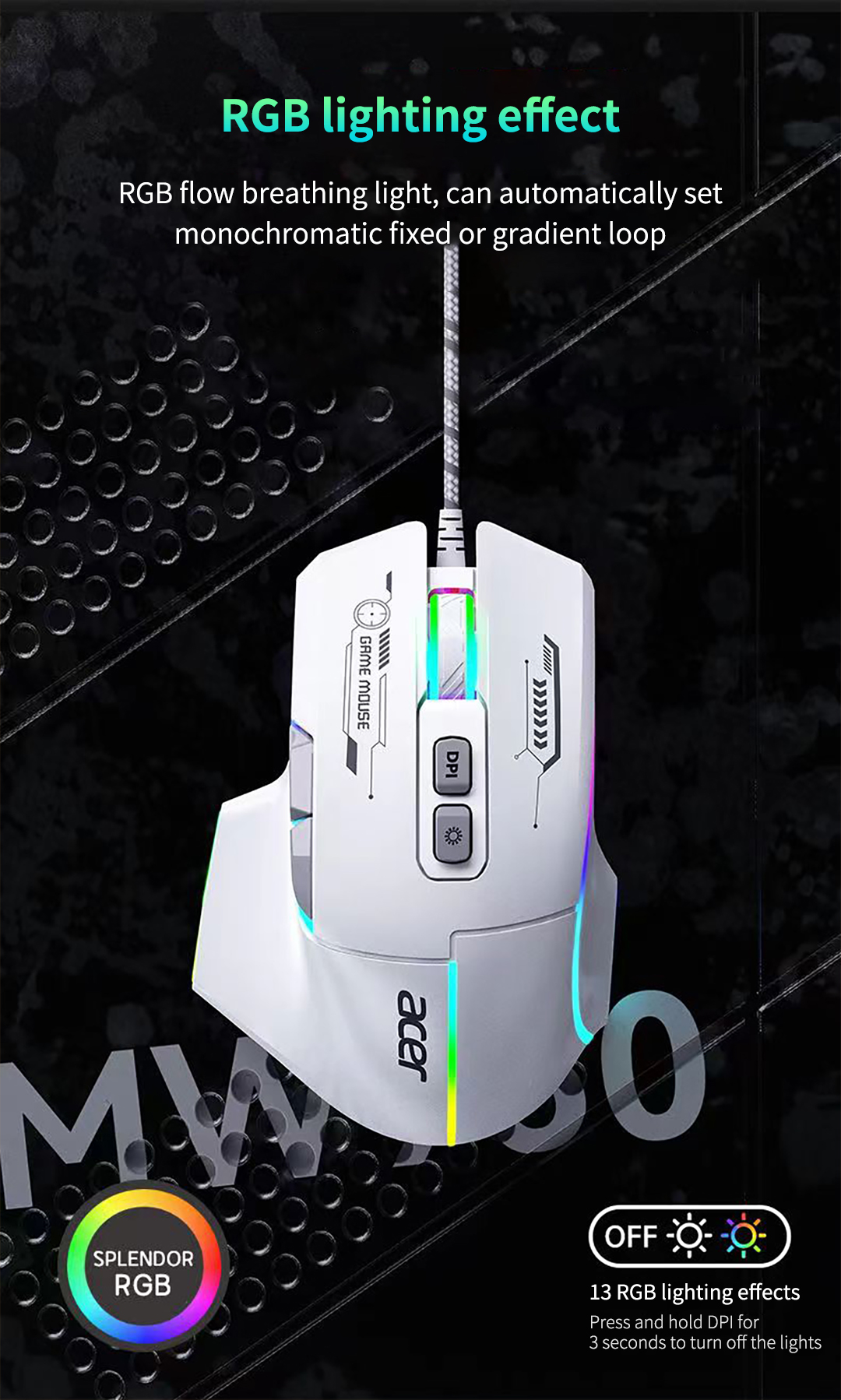 Acer OMW950 Wired Gaming Mouse With RGB Light Effect, 6 Speeds DPI ...