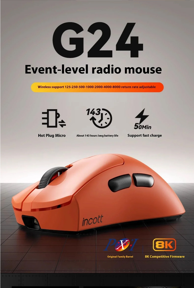 Ironcat G24Pro wireless mouse, 8K, PAW3395, heat swappable sensor, fast ...