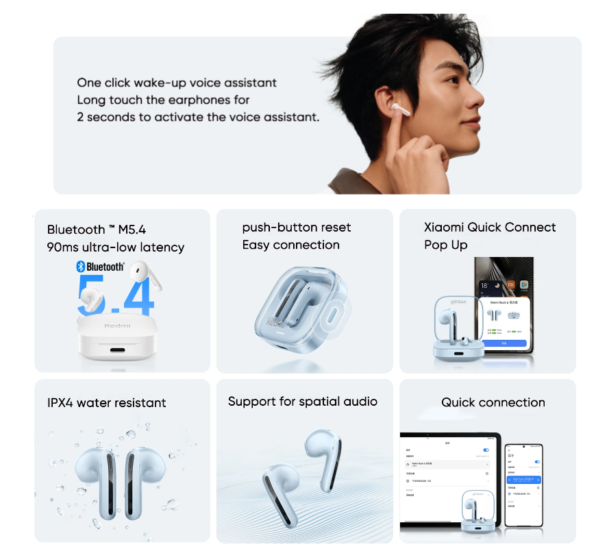 Xiaomi Redmi Buds 6 Active TWS Earphone Bluetooth 5.4 30h Long Battery ...