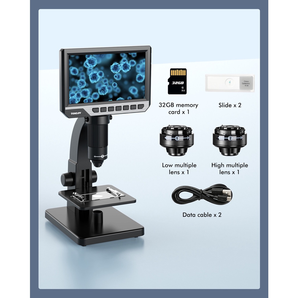 DM11 TOMLOV 7 inch 2000X Digital Cell Microscope Microcytoscope USB ...