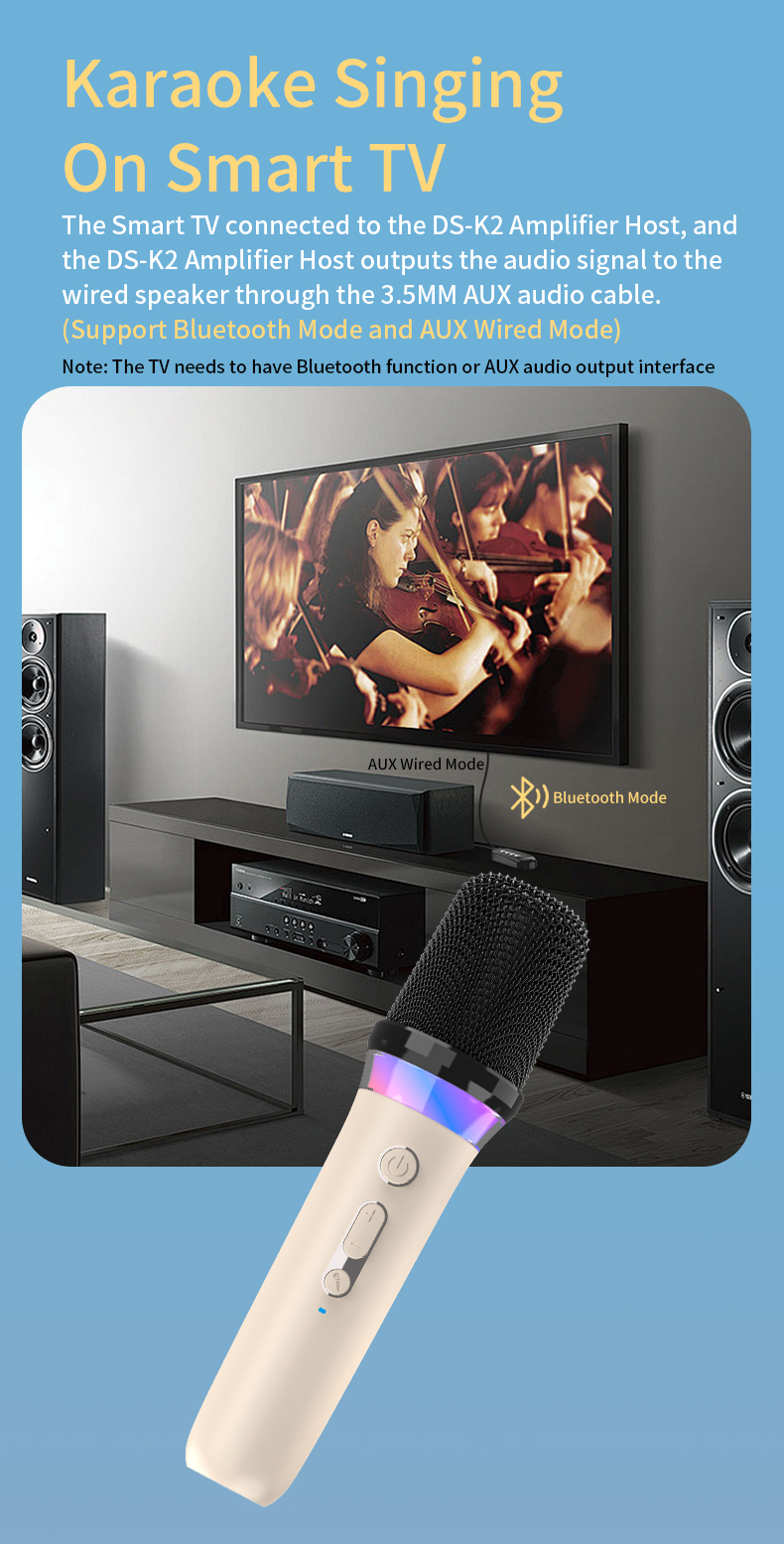 DISOUR DS-K2 Bluetooth 5.3 Wireless Dynamic Handheld Microphones RGB Light DSP Mixer System ...