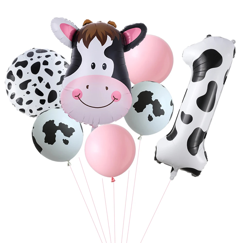7pcs Farm Pink Blue Cow Animal Theme Birthday Balloons set 40inch Cow ...