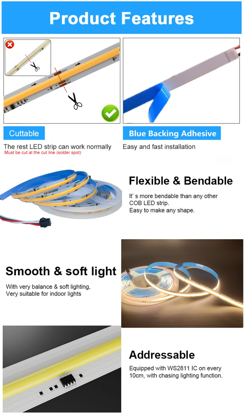 Smart WS2811 IC COB LED Strip Light Runing Water Flowing LED Strips DC ...
