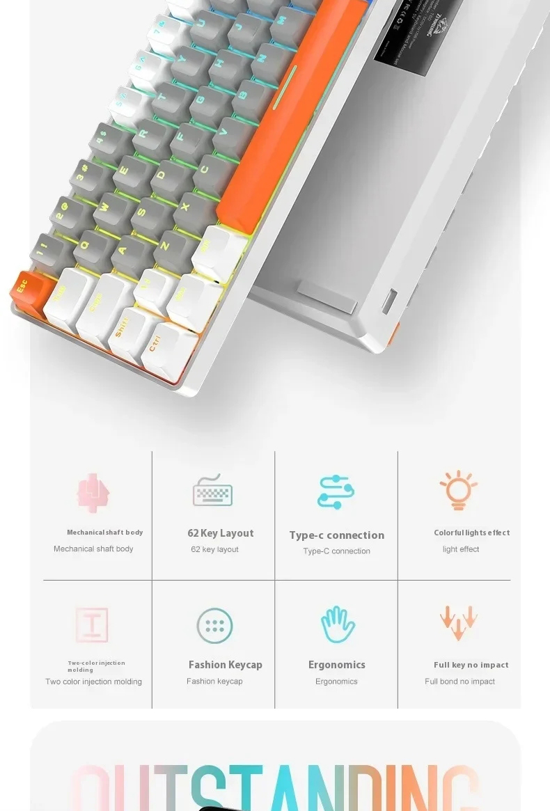ZIYOULANG T60 Mechanical Keyboard 62 Key Game Mechanical Keyboard ...