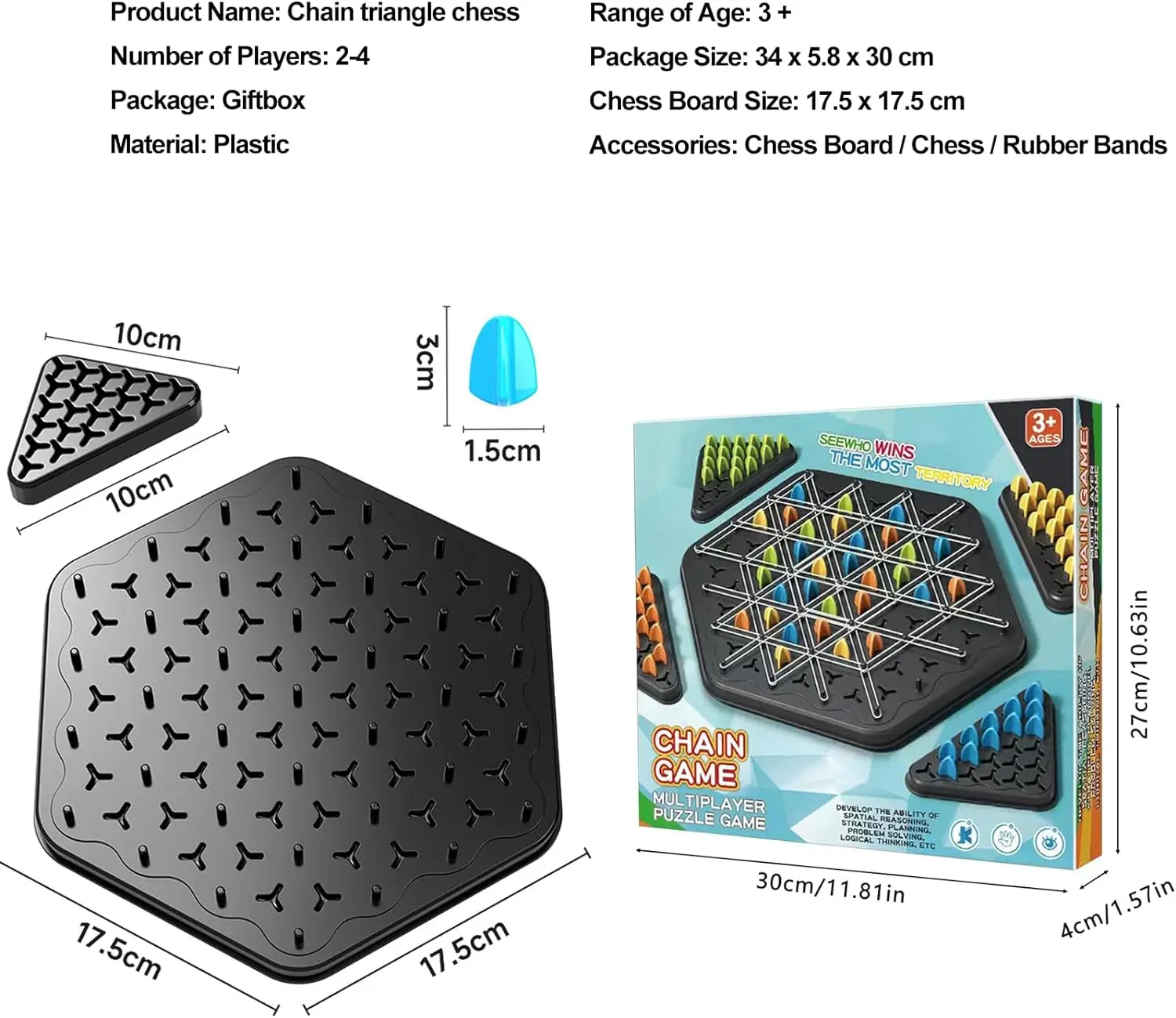 (Local Shipment) Chain Triangle Chess Game Multiplayer Family Friends ...