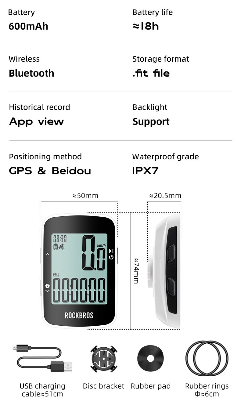 ROCKBROS GPS Speedometer Wireless Smart Sensitive Nevigation ...