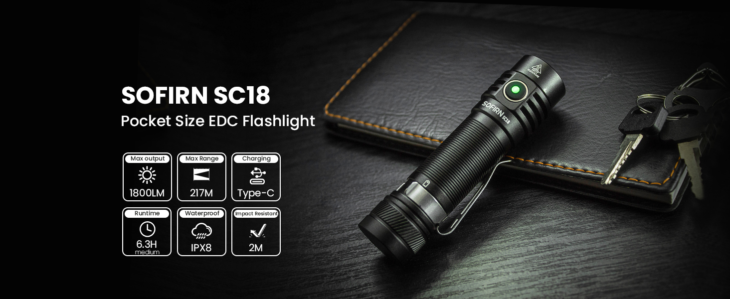 Sofirn SC18 USB Type C Rechargeable Flashlight, Super Bright Small Light for Emergency, 20W High ...