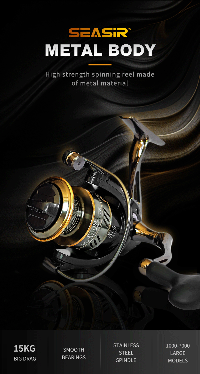 SEASIR DK All Metal Spinnning Fishing Reel 1000-7000 Series 14+1BB 5.0:1/4.7:1 Gear Ratio Metal ...