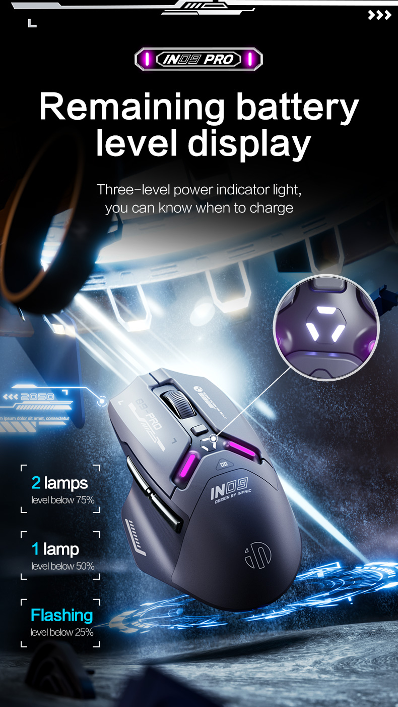 inphic IN9 pro Precision Esports Mouse Gaming Mouse Wireless/Wired/Bluetooth5.0 Tri-mode PAW3395 ...