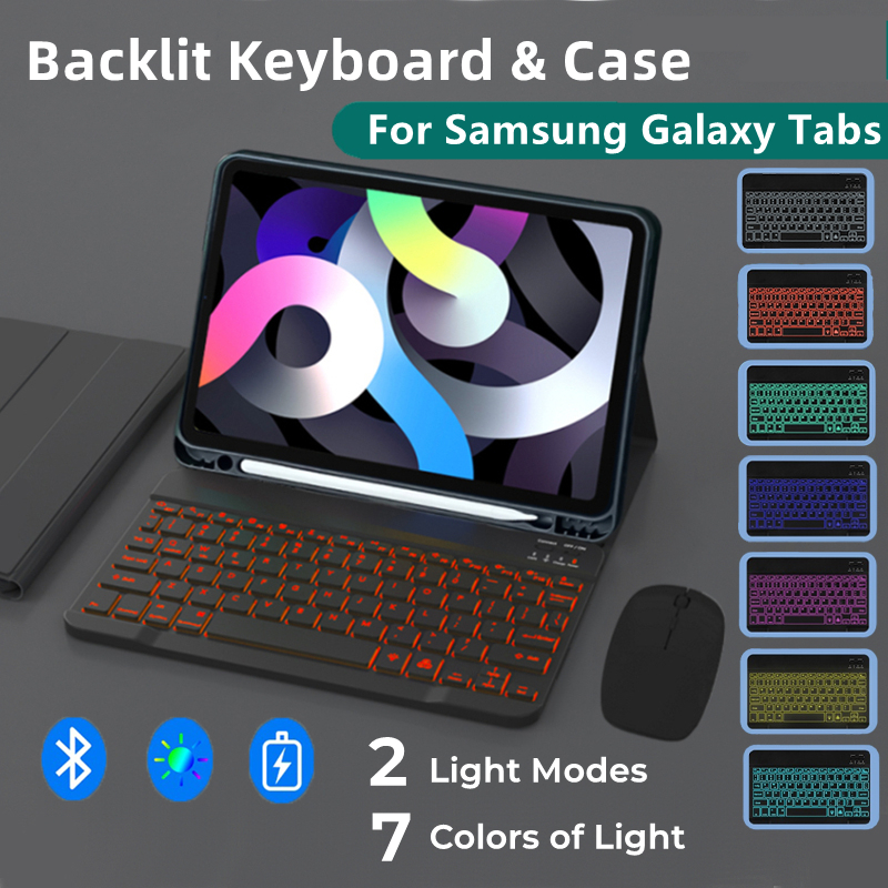 NIXXOS For Samsung Galaxy Tabs Leather Case with Backlit Keyboard LED 7 ...