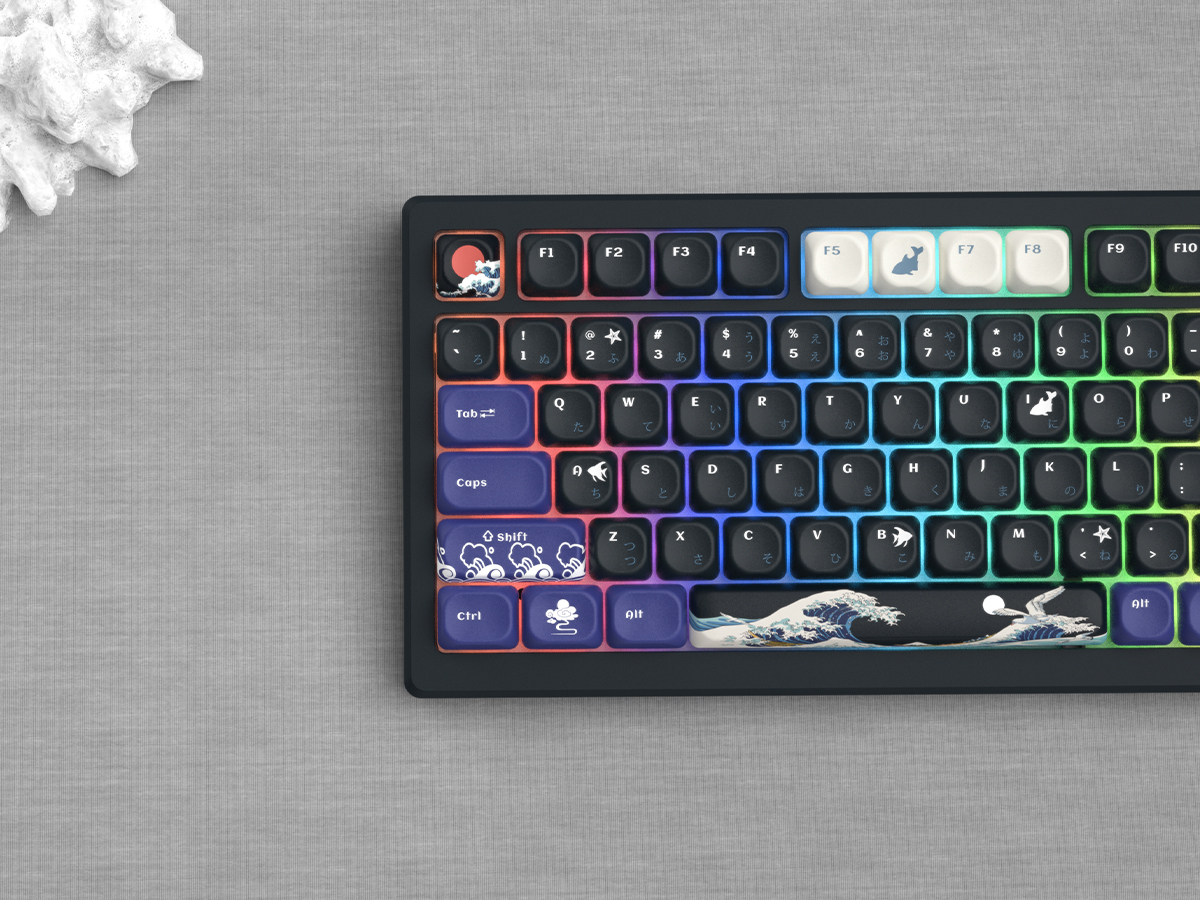 WOMIER 134 Keys MOA Profile Black Coral Sea PBT Keycaps Custom Dye Sub ...